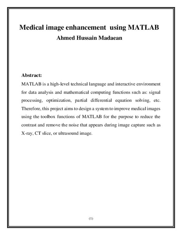 (PDF) Medical image enhancement using MATLAB