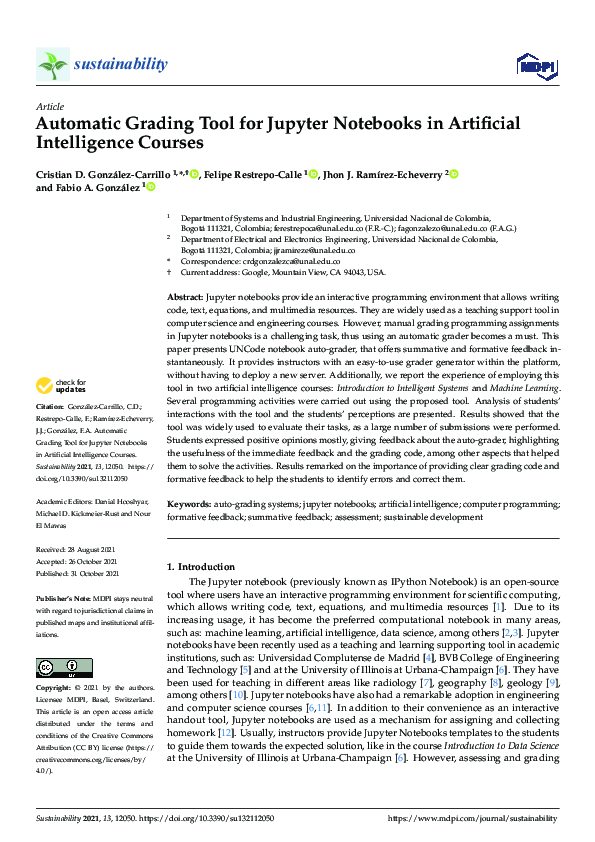 Pdf Automatic Grading Tool For Jupyter Notebooks In Artificial Intelligence Courses