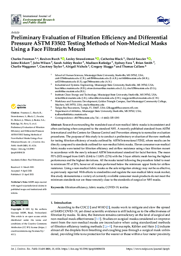 (PDF) Preliminary Evaluation of Filtration Efficiency and Differential ...