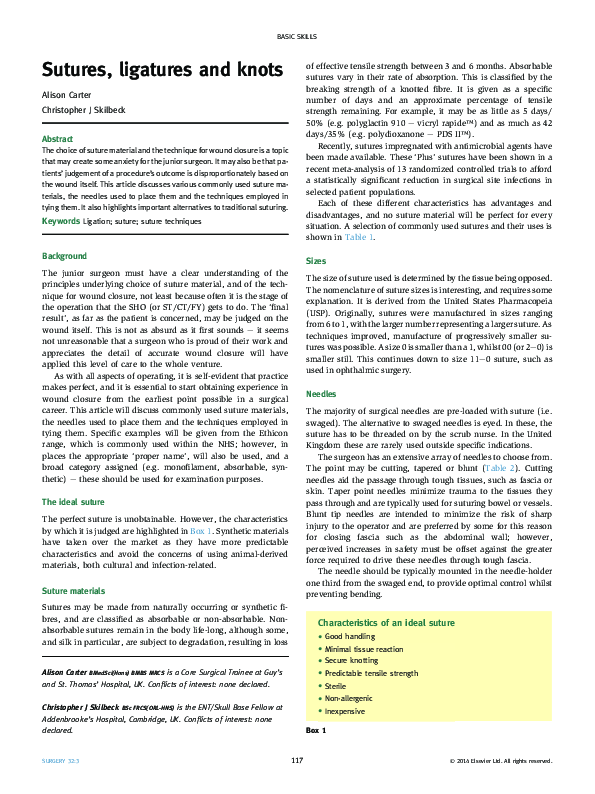 (PDF) Sutures, ligatures and knots