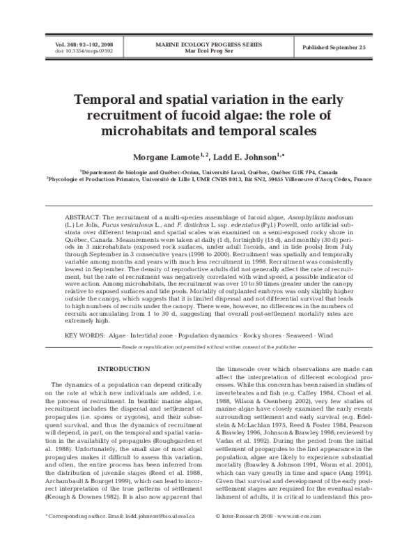 (PDF) Temporal and spatial variation in the early recruitment of fucoid algae: the role of ...