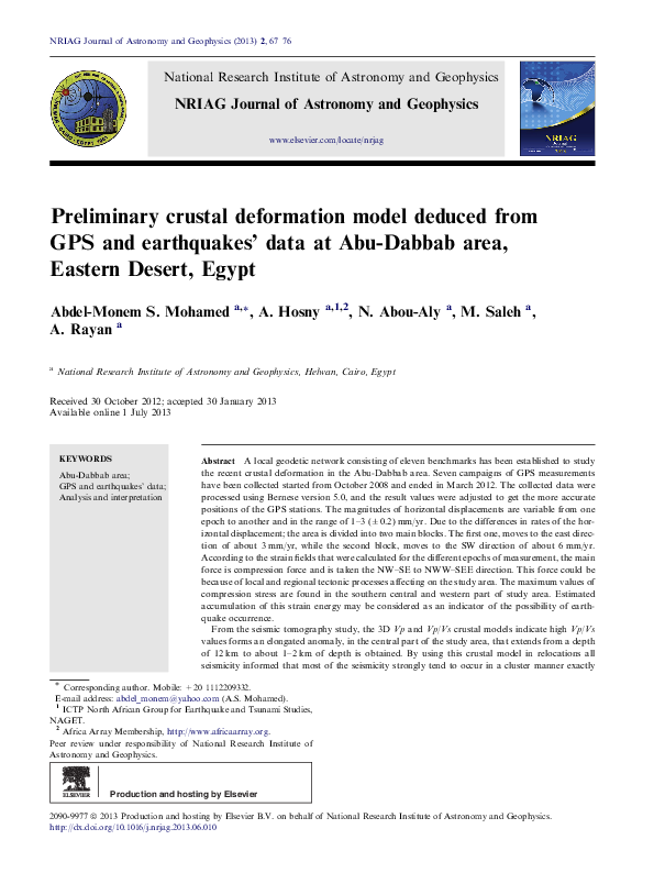 (PDF) Preliminary crustal deformation model deduced from GPS and ...