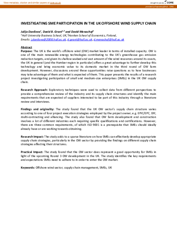 (PDF) Investigating SME participation in the UK offshore wind supply chain