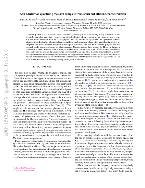 (PDF) Complete framework for efficient characterisation of non-Markovian processes