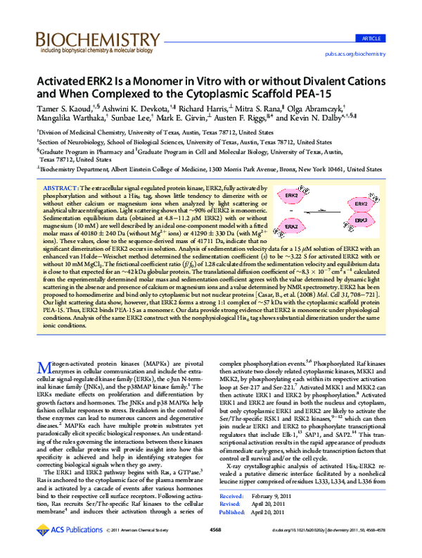 (PDF) Activated ERK2 Is a Monomer in Vitro with or without Divalent ...