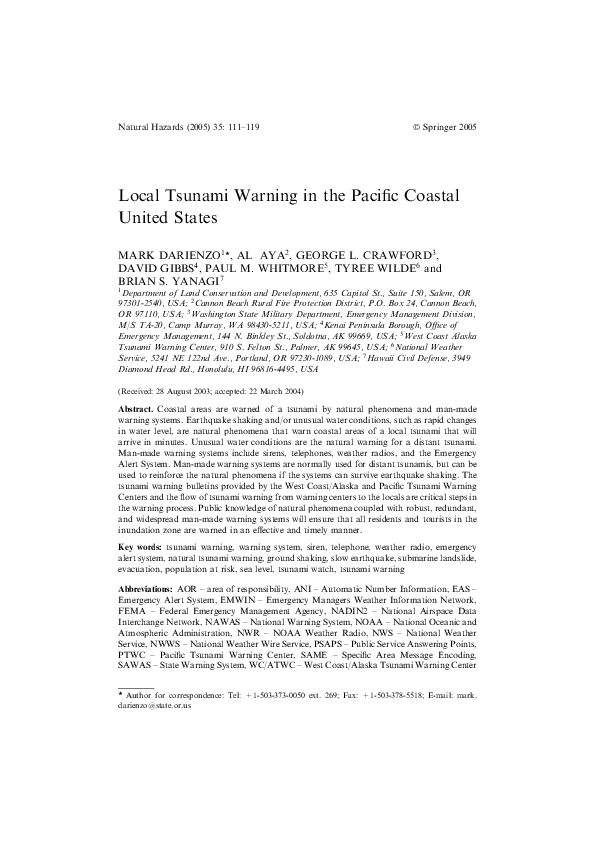 (PDF) Local Tsunami Warning in the Pacific Coastal United States