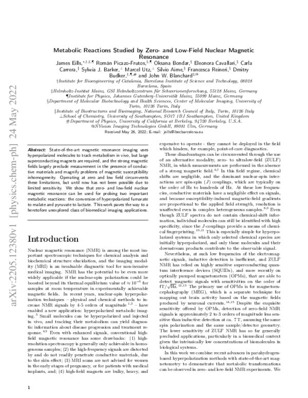 (PDF) Metabolic Reactions Studied by Zero- and Low-Field Nuclear ...