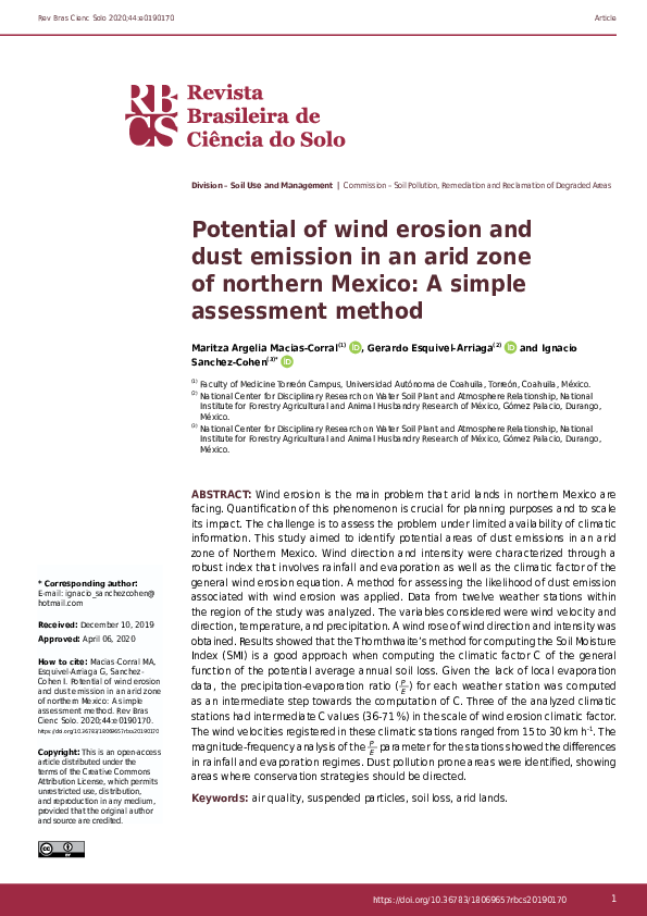 (PDF) Potential of wind erosion and dust emission in an arid zone of ...