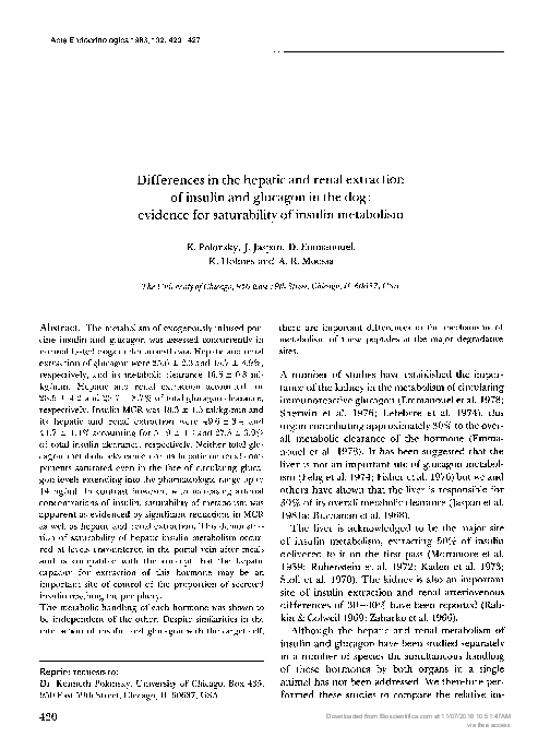 (PDF) Differences in the hepatic and renal extraction of insulin and ...