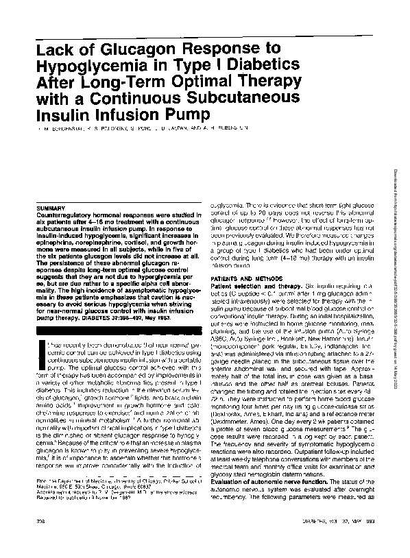 (PDF) Lack of Glucagon Response to Hypoglycemia in Type I Diabetics ...