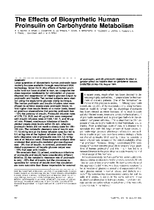 (PDF) The effects of biosynthetic human proinsulin on carbohydrate ...