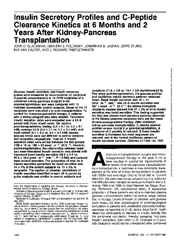 (PDF) Insulin secretory profiles and C-peptide clearance kinetics at 6 months and 2 years after ...