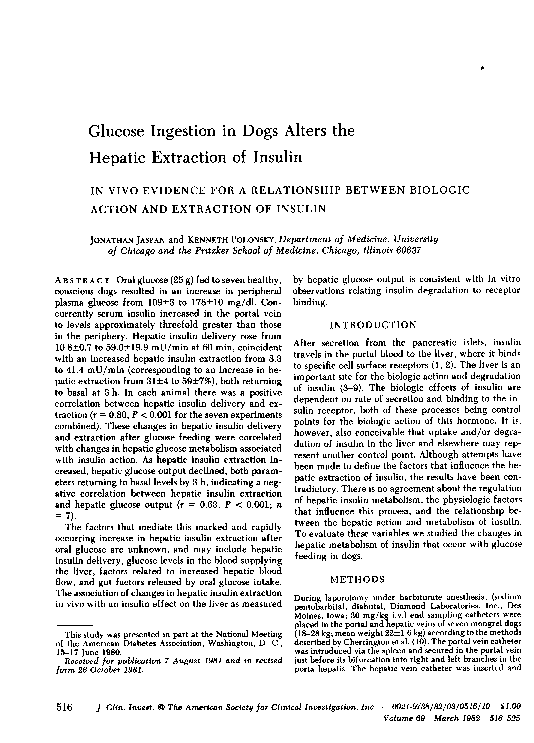 (PDF) Glucose ingestion in dogs alters the hepatic extraction of ...