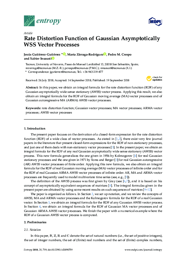 (PDF) Rate Distortion Function of Gaussian Asymptotically WSS Vector Processes