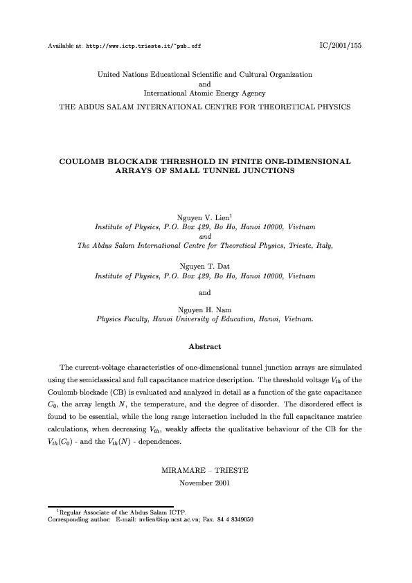 (PDF) Coulomb blockade threshold in finite one-dimensional arrays of small tunnel junctions ...