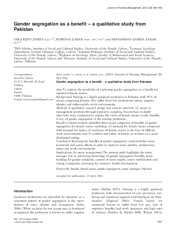 (PDF) Gender segregation as a benefit - a qualitative study from Pakistan
