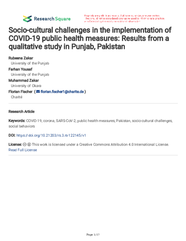 (PDF) Sociocultural Challenges in the Implementation of COVID-19 Public ...