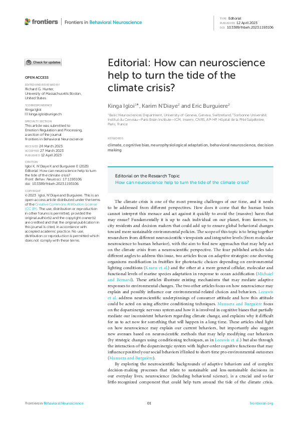 (PDF) Editorial: How can neuroscience help to turn the tide of the ...