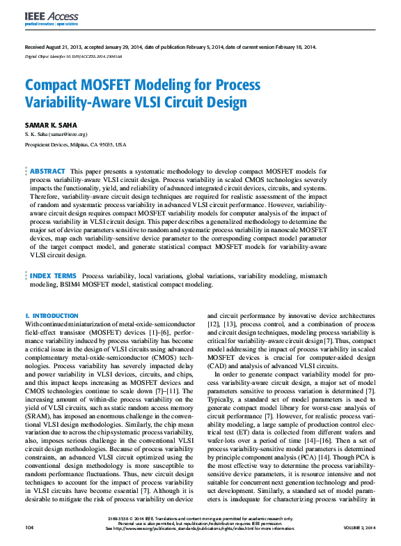 (PDF) Compact MOSFET Modeling for Process Variability-Aware VLSI ...