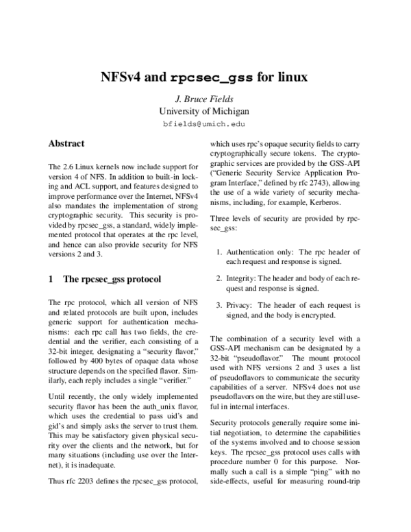Pdf Nfsv 4 And Rpcsec Gss For Linux