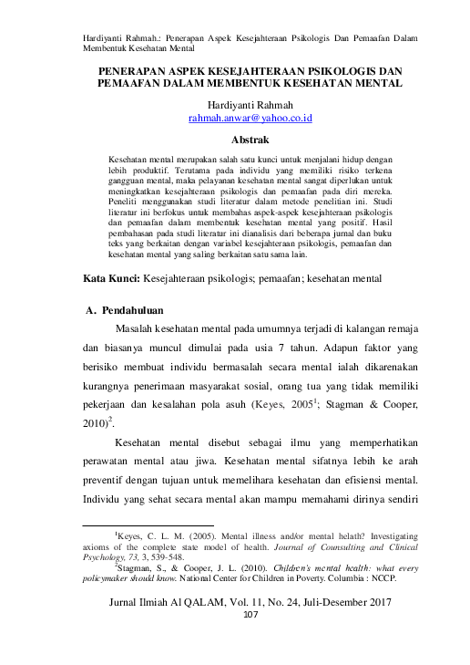 (PDF) Penerapan Aspek Kesejahteraan Psikologis Dan Pemaafan Dalam ...
