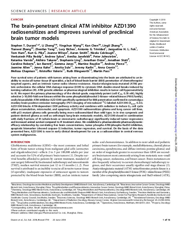 (PDF) The brain-penetrant clinical ATM inhibitor AZD1390 ...