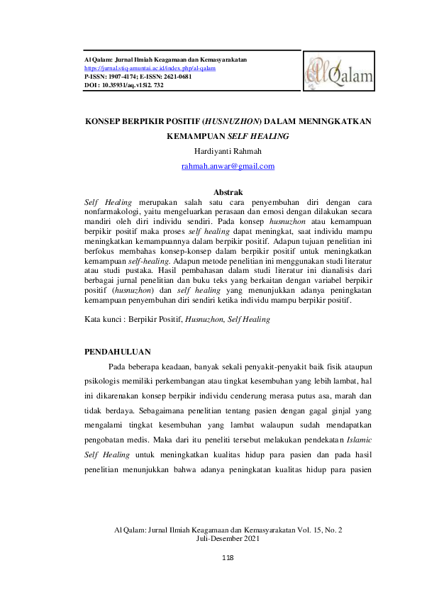 (PDF) Konsep Berpikir Positif (Husnuzhon) dalam Meningkatkan Kemampuan Self Healing