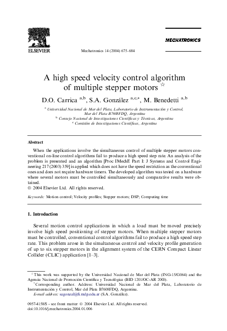 Pdf A High Speed Velocity Control Algorithm Of Multiple Stepper Motors