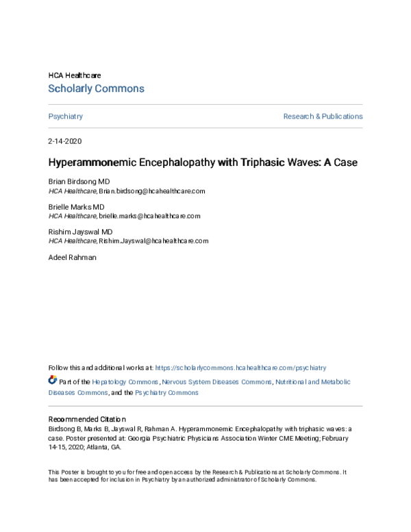 (PDF) Hyperammonemic Encephalopathy with Triphasic Waves: A Case ...