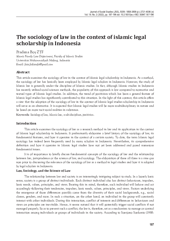 (PDF) The sociology of law in the context of Islamic Legal Scholarship in Indonesia