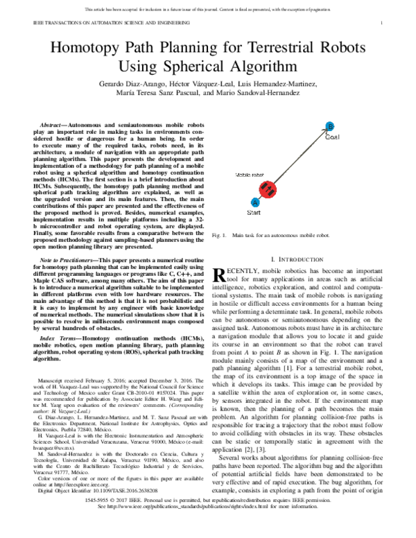 Pdf Homotopy Path Planning For Terrestrial Robots Using Spherical Algorithm
