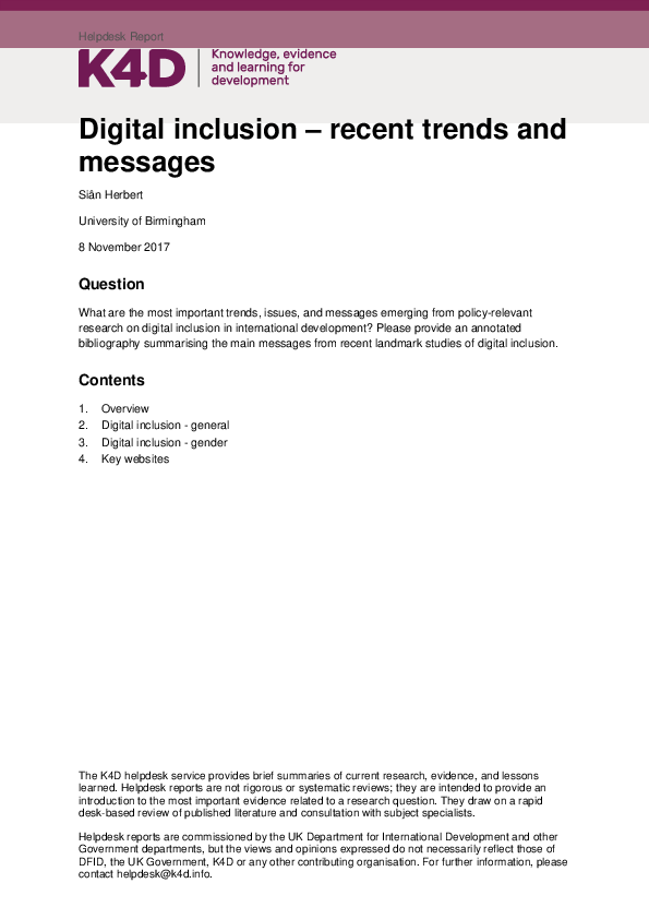 (PDF) Digital inclusion – recent trends and messages