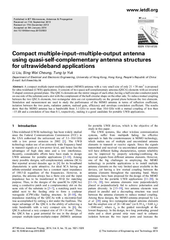 Pdf Compact Multiple‐input Multiple‐output Antenna With Low Correlation For Ultra‐wide‐band