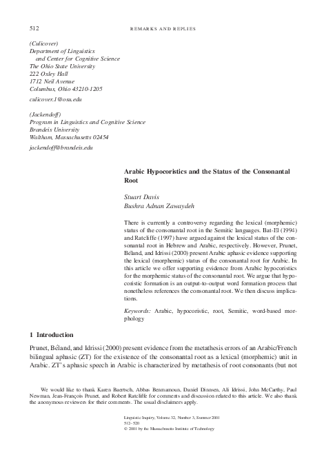 (PDF) Arabic Hypocoristics and the Status of the Consonantal Root