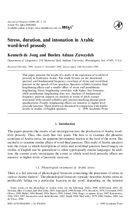 (PDF) Stress, duration, and intonation in Arabic word-level prosody