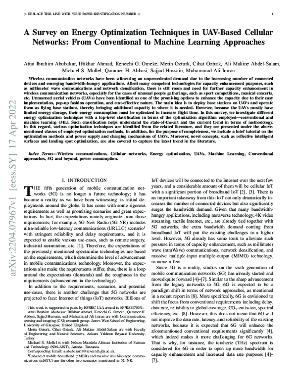 (PDF) A Survey on Energy Optimization Techniques in UAV-Based Cellular ...