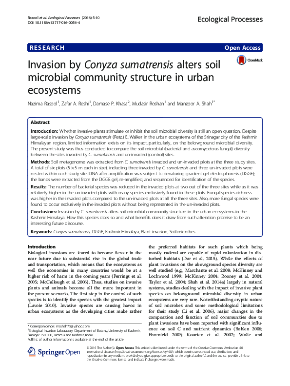 (PDF) Invasion by Conyza sumatrensis alters soil microbial community structure in urban ...