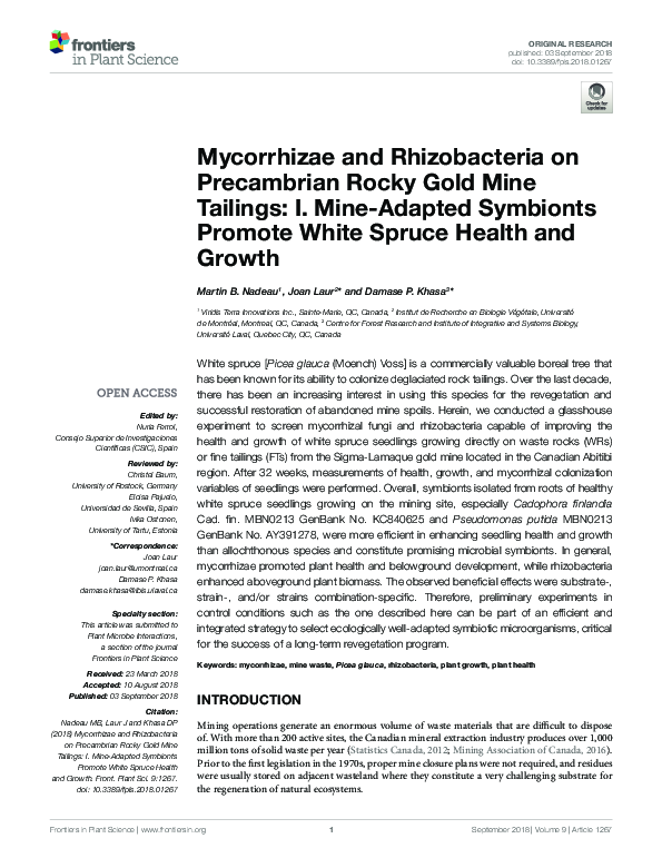 (PDF) Mycorrhizae and Rhizobacteria on Precambrian Rocky Gold Mine Tailings: I. Mine-Adapted ...