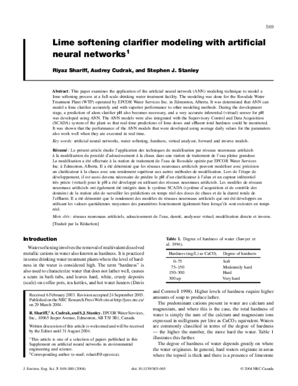 (PDF) Lime softening clarifier modeling with artificial neural networks | Riyaz Shariff ...