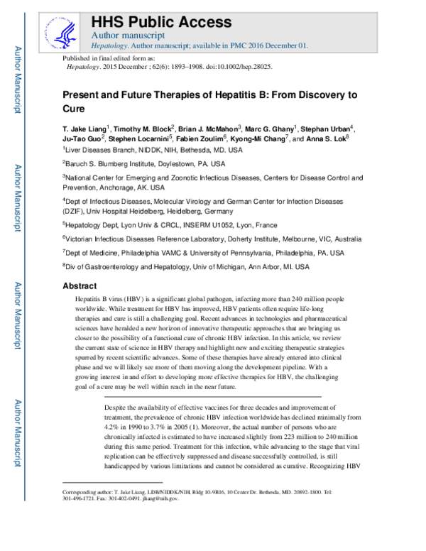 (PDF) Present and future therapies of hepatitis B: From discovery to cure