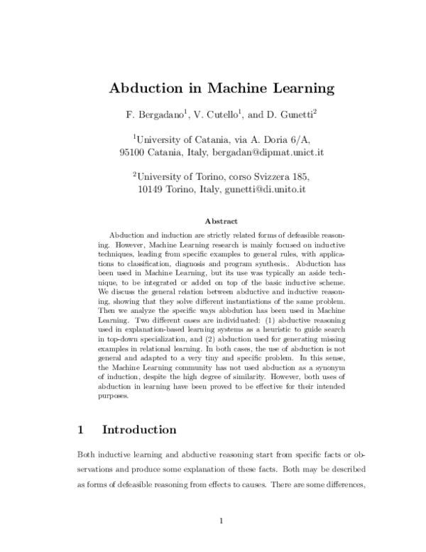 (PDF) Abduction in Machine Learning