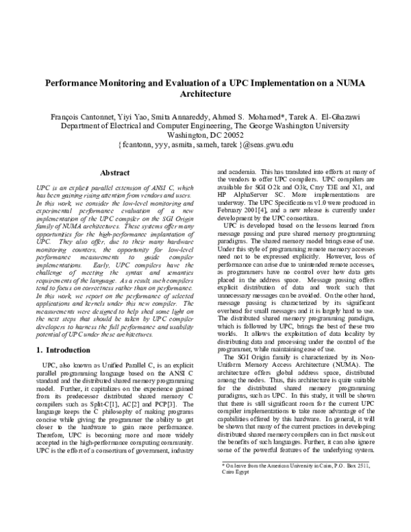 (PDF) Performance monitoring and evaluation of a UPC implementation on a NUMA architecture ...