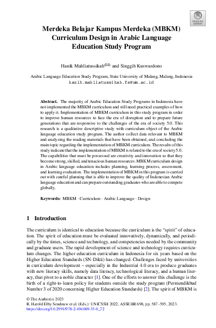 (PDF) Merdeka Belajar Kampus Merdeka (MBKM) Curriculum Design in Arabic ...