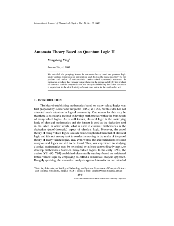 (PDF) Automata theory based on quantum logic II