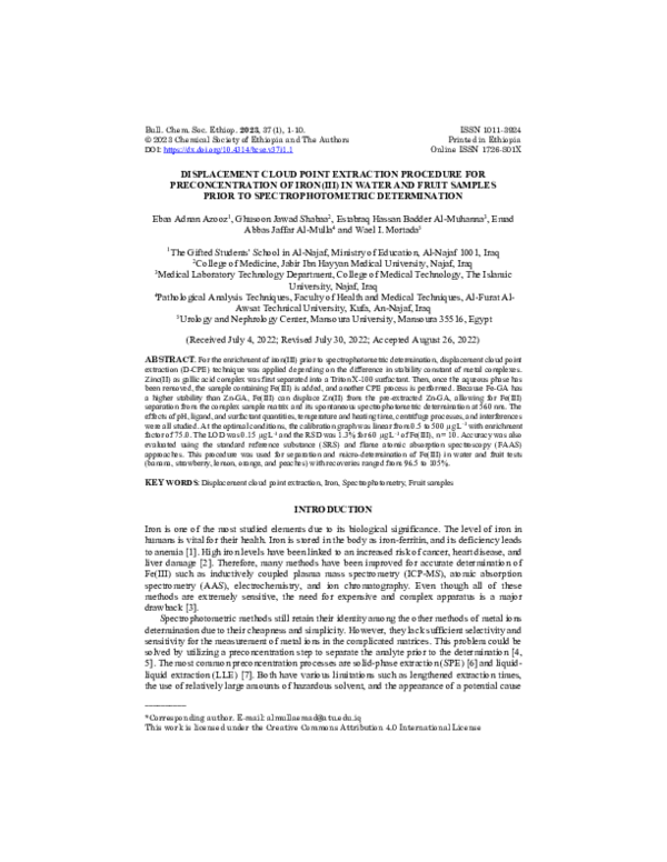 Pdf Displacement Cloud Point Extraction Procedure For
