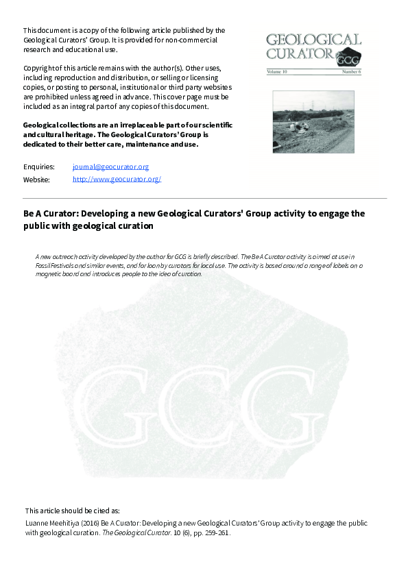 (PDF) Be A Curator: Developing a new Geological Curators' Group ...