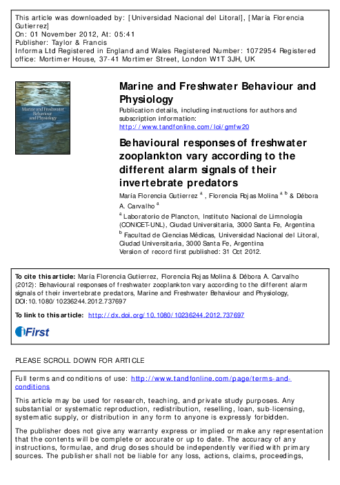 (PDF) Behavioural responses of freshwater zooplankton vary according to ...