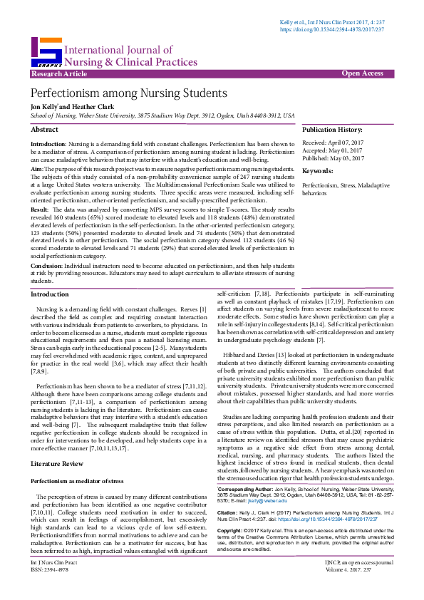 (PDF) Perfectionism among Nursing Students