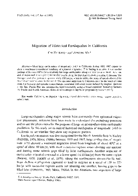 (PDF) Migration of historical earthquakes in California | Chi-Yu King ...