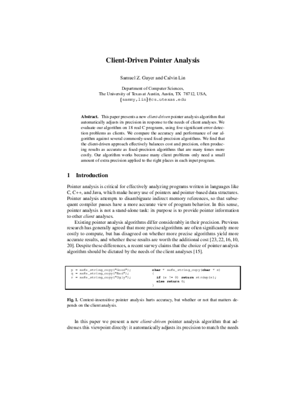 (PDF) Client-Driven Pointer Analysis (PDF) Client-Driven Pointer Analysis
